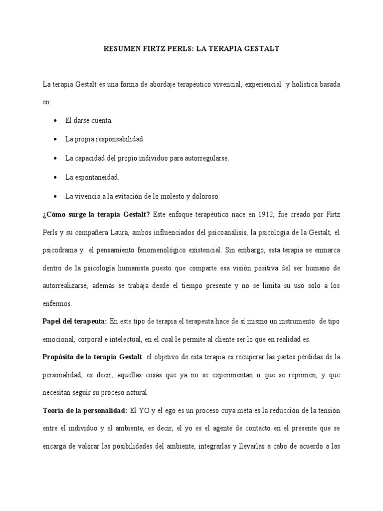 Resumen Firtz Perls | PDF | Terapia Gestalt | Psicoterapia