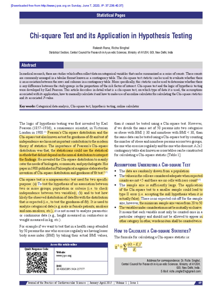 Chi Sequare PDF | PDF | Chi Squared Test | P Value