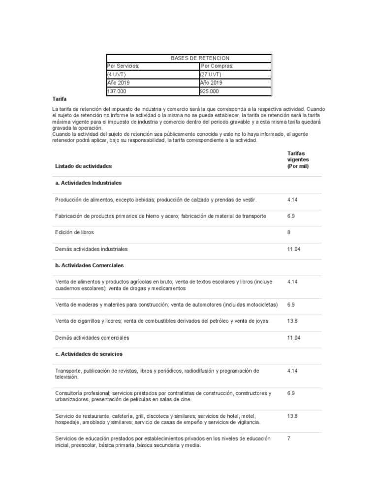 Tabla Rete ICA BOGOTA | PDF | Sectores Economicos | Economias