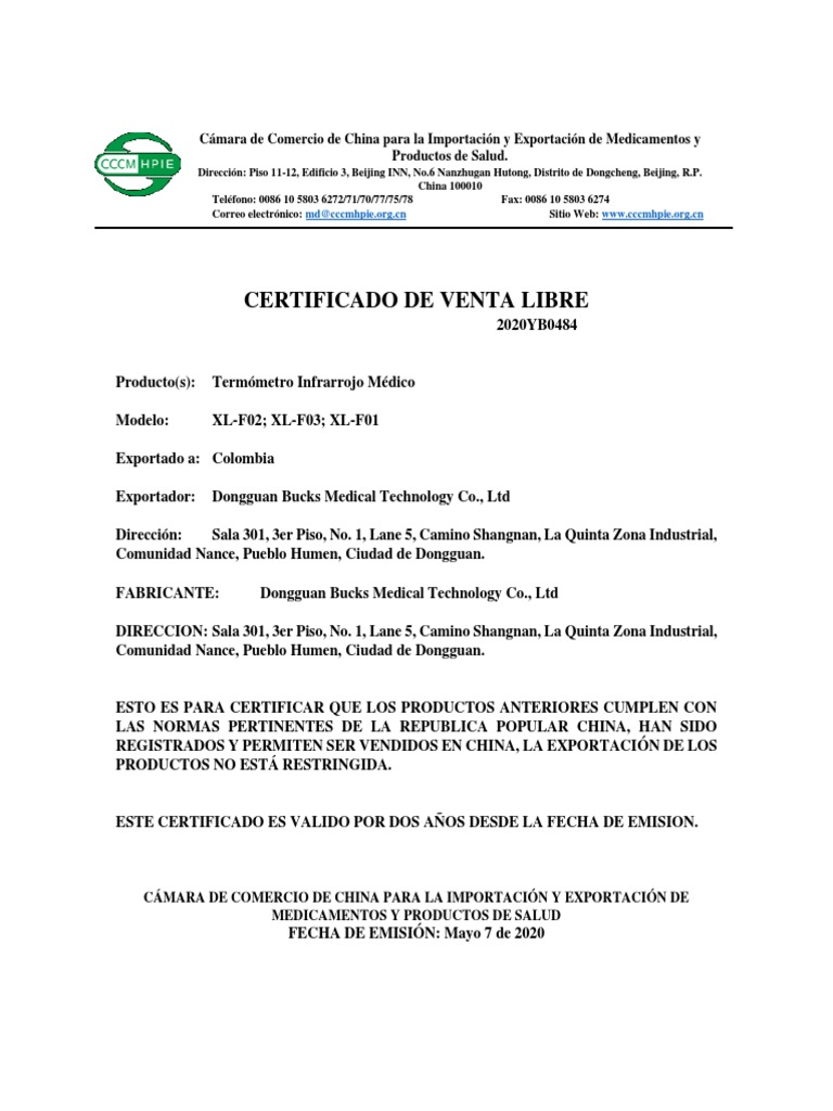 Certificado de Venta Libre | PDF