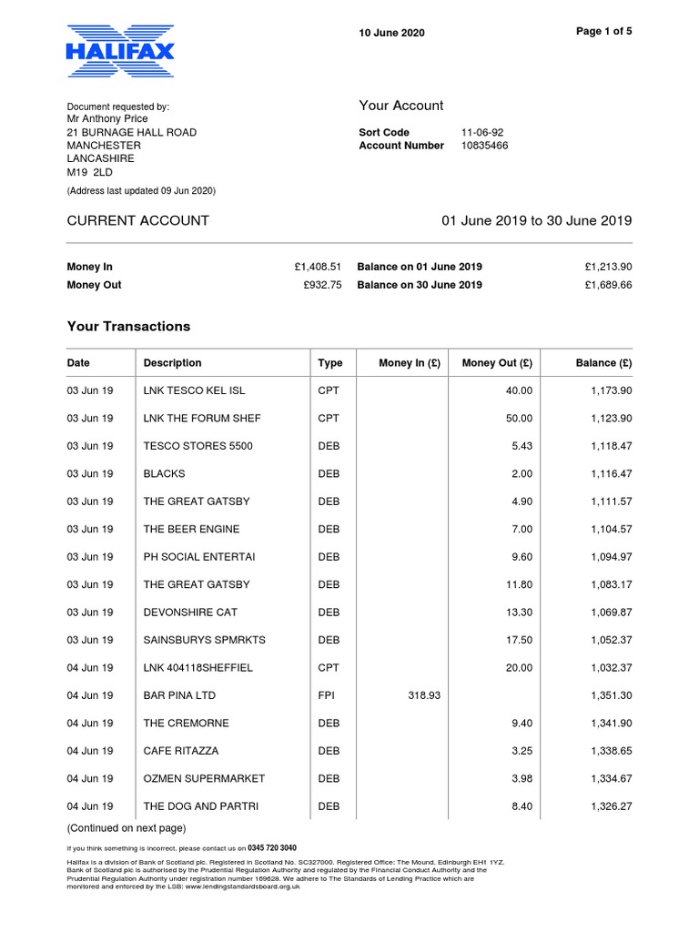 Halifax Current Account Statement | PDF | Banks | Money