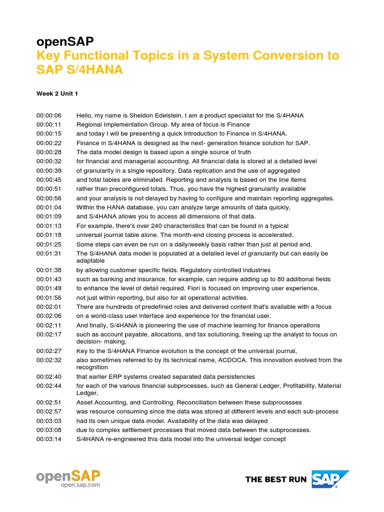 openSAP s4h15 Week 2 Transcript en | PDF | Sap Se | Automation