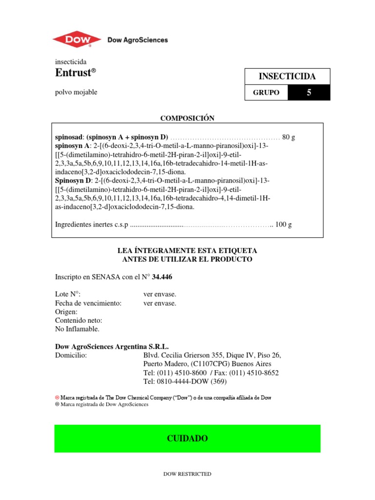 Etiqueta Entrust InsecticidaETI Español | PDF | Toxicología | Agua