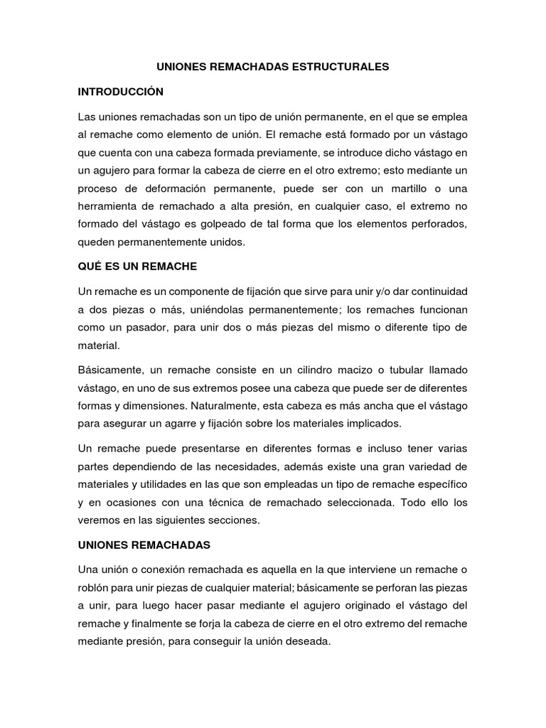 Uniones Remachadas Estructurales | PDF | Remache | Acero
