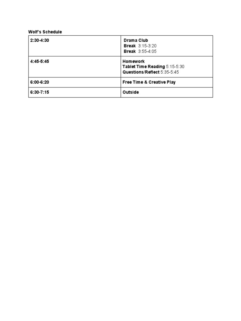 Wolf Schedule | PDF