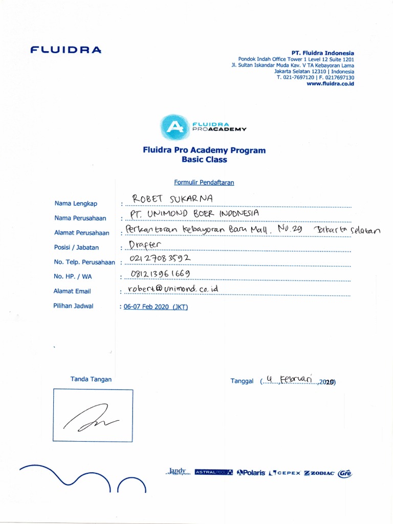 Form Training Fluidra - Robet (Unimond) PDF | PDF