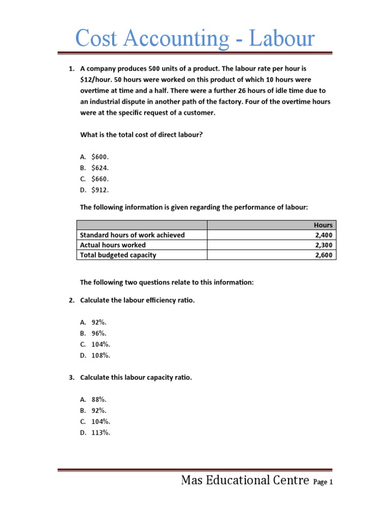 Cost Accounting - Labour | PDF | Piece Work | Overtime