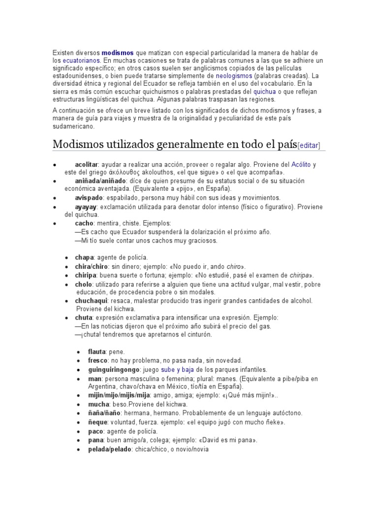 Modismos Ecuador | PDF | Ecuador | Idiomas
