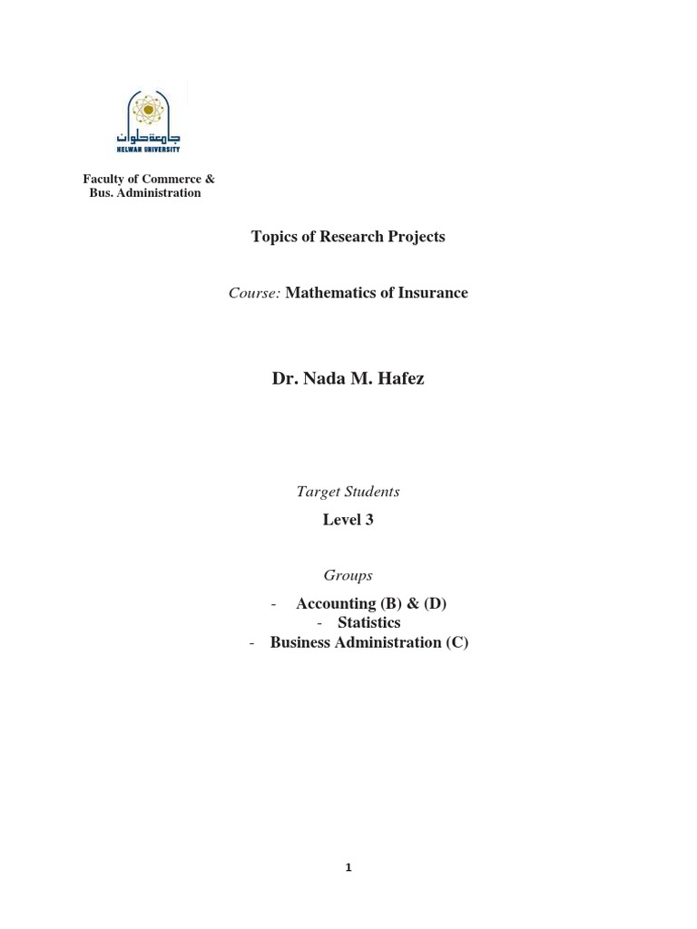 Research Topics in Insurance Mathematics | PDF | Risk | Insurance