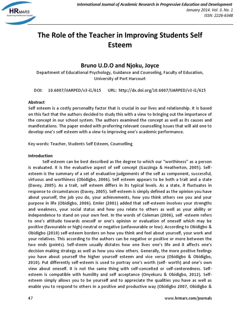 The Role of The Teacher in Improving Students Self Esteem | PDF | Self ...