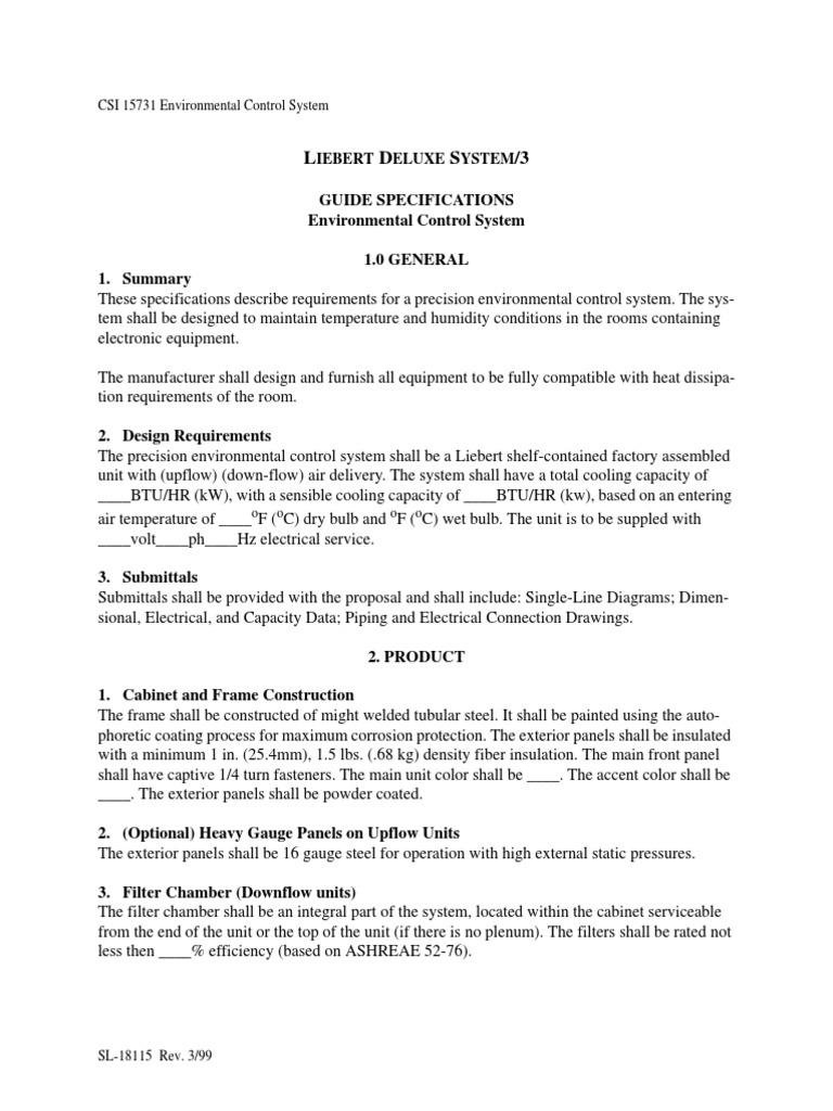 Liebert Deluxe Environmental Control Specs | PDF | Valve | Switch