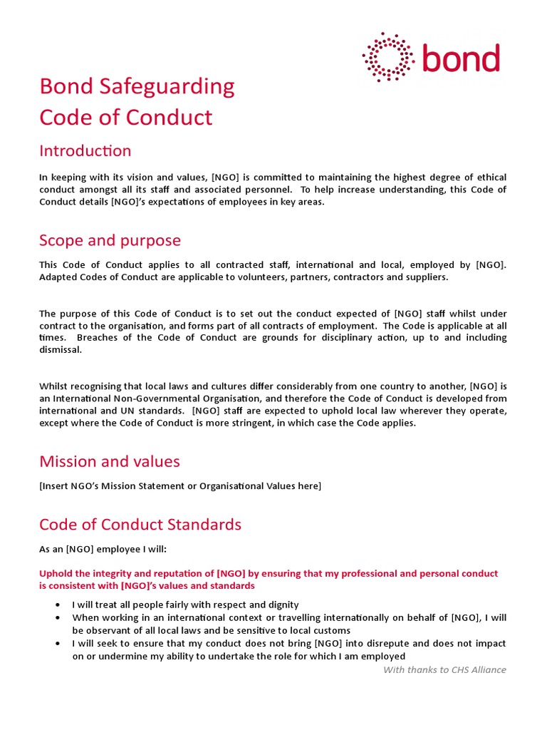 Bond Safeguarding Code of Conduct | PDF | Non Governmental Organization ...