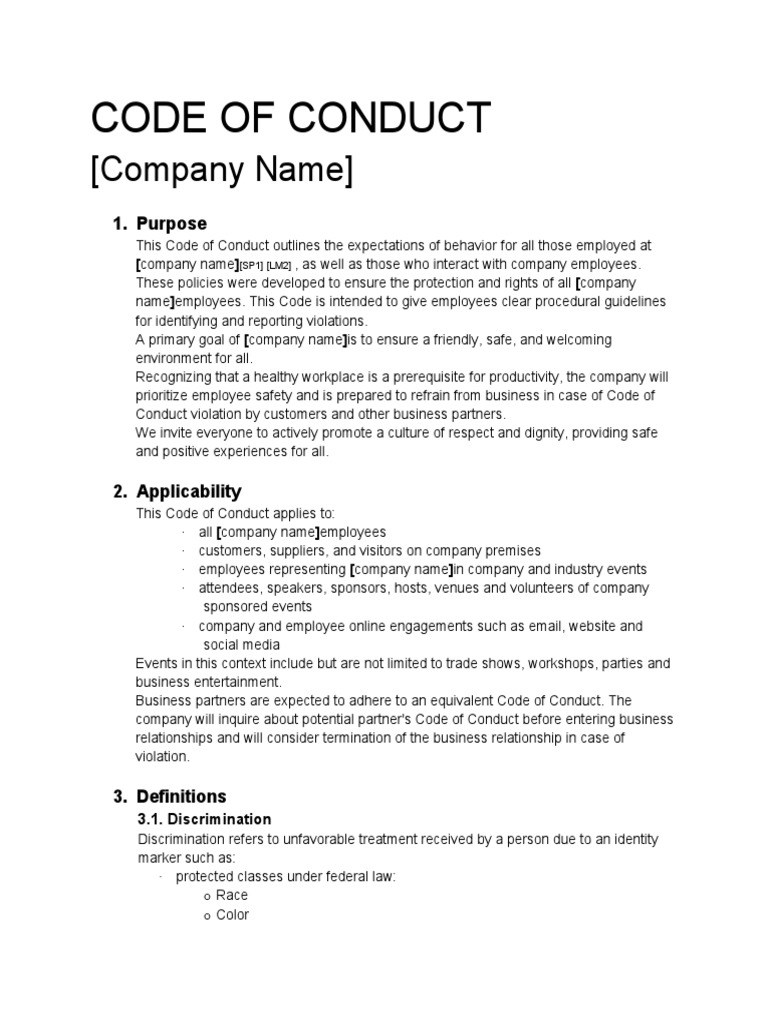 Code of Conduct: (Company Name) | PDF | Harassment | Sexual Harassment