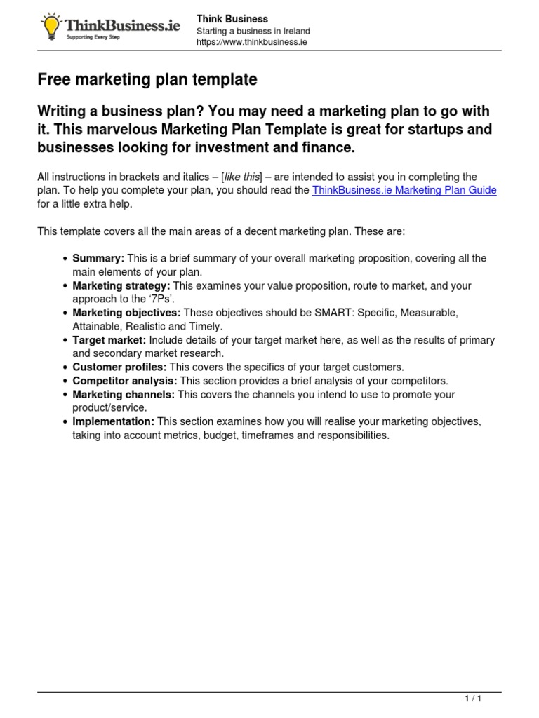 Free Marketing Plan Template PDF | PDF | Marketing | Market (Economics)
