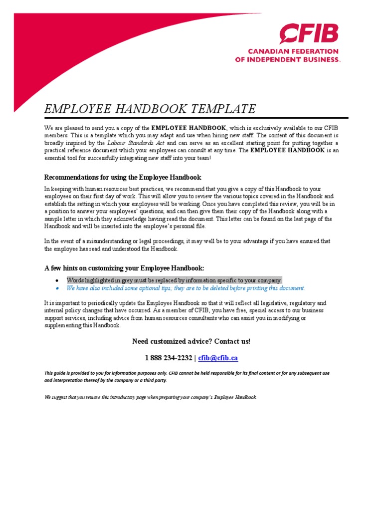 Employee Handbook Template | PDF | Overtime | Employment