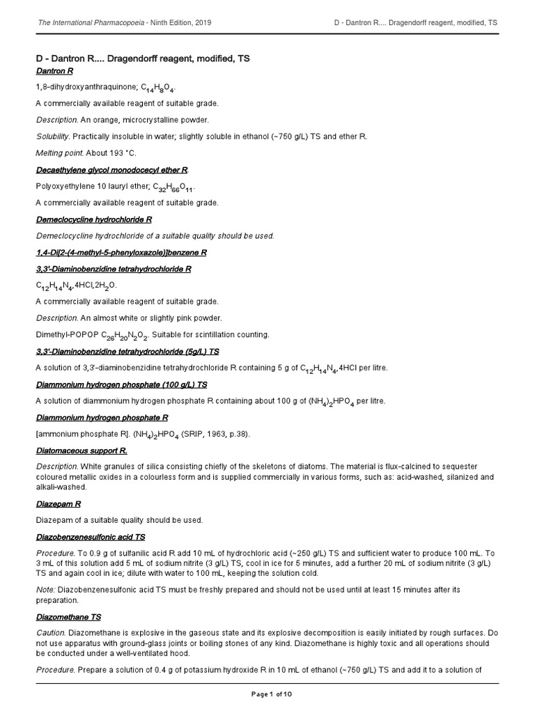 D - Dantron R.... Dragendorff Reagent, Modified, TS: The International ...