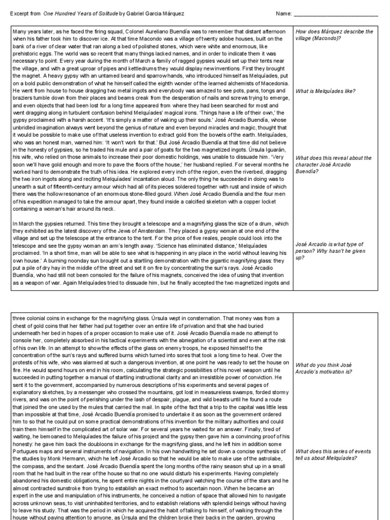 Excerpt From One Hundred Years of Solitude | PDF | Classics