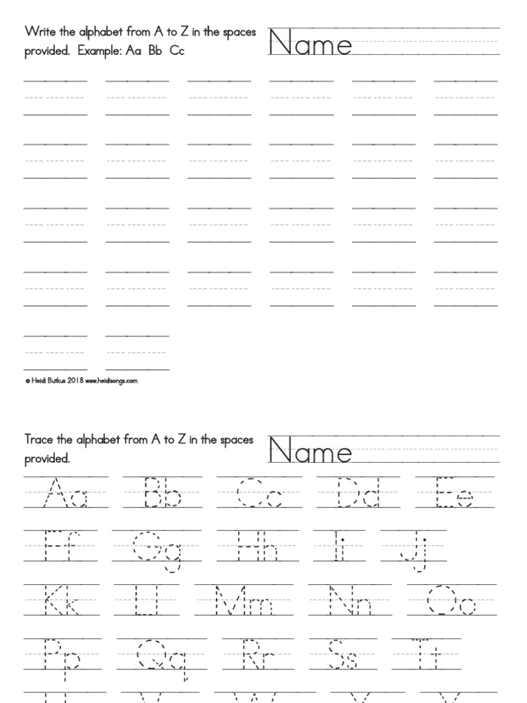 Name/////////: Write The Alphabet From A To Z in The Spaces Provided ...