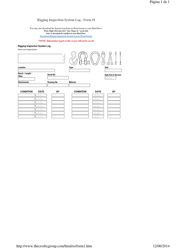 Rigging Inspection System Log - Form #1: You May Also Download The ...