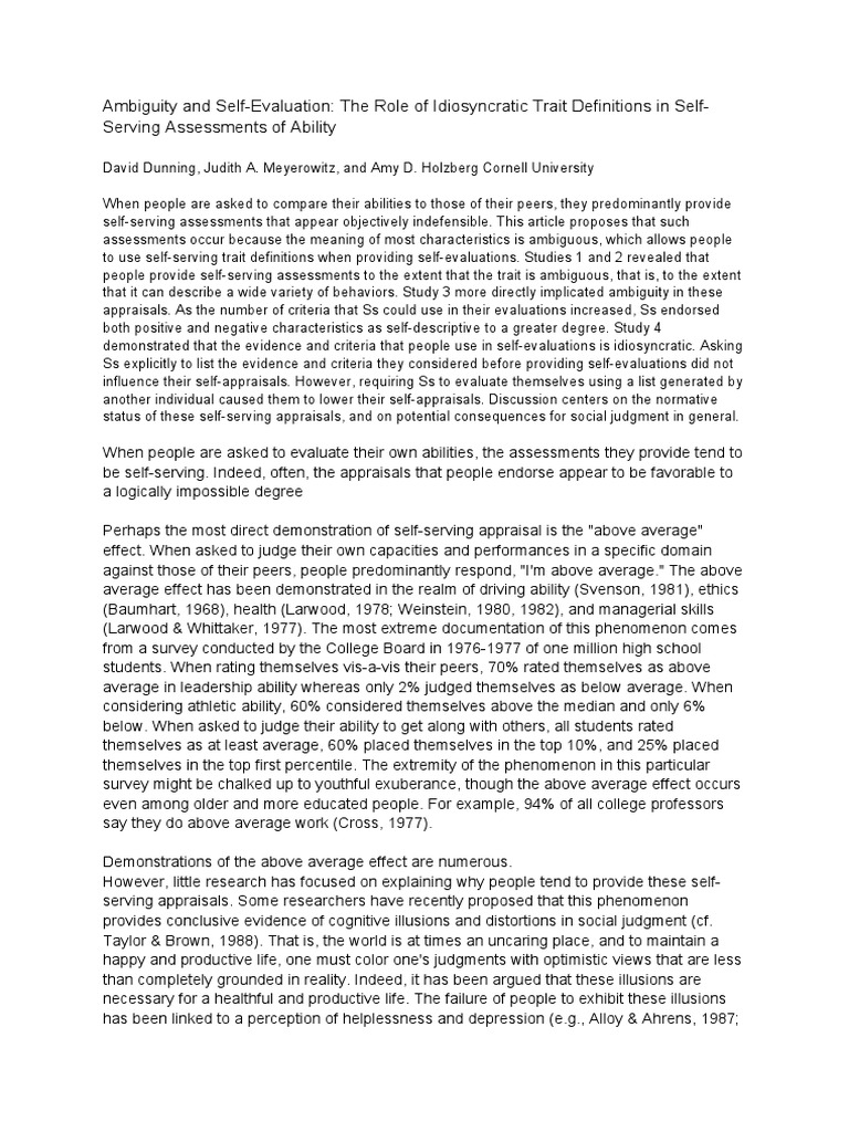 The Role of Idiosyncratic Trait Definitions in Self-Serving Assessments ...