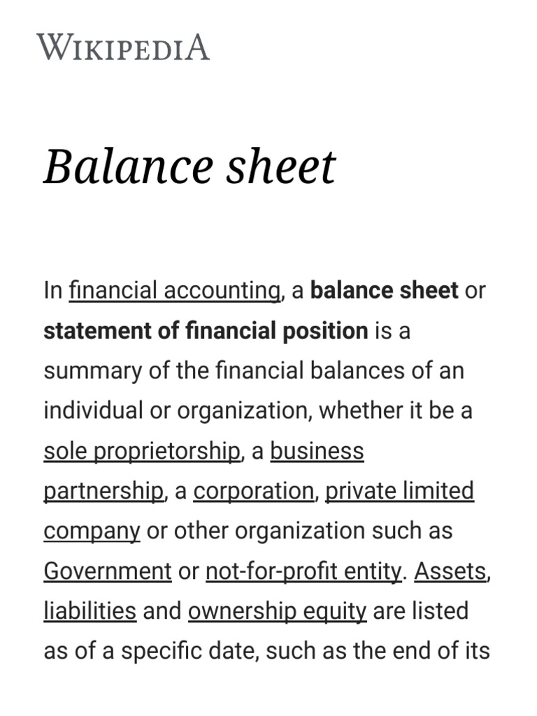 Balance Sheet - Wikipedia | PDF | Balance Sheet | Equity (Finance)
