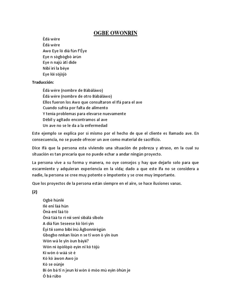 Compendio Ogbe Owonrin | PDF | Religión y creencia