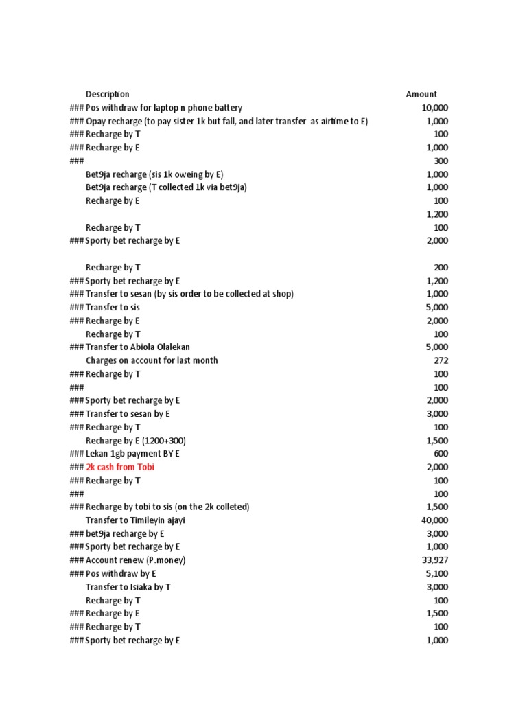 A detailed financial transaction log tracking withdrawals, transfers ...