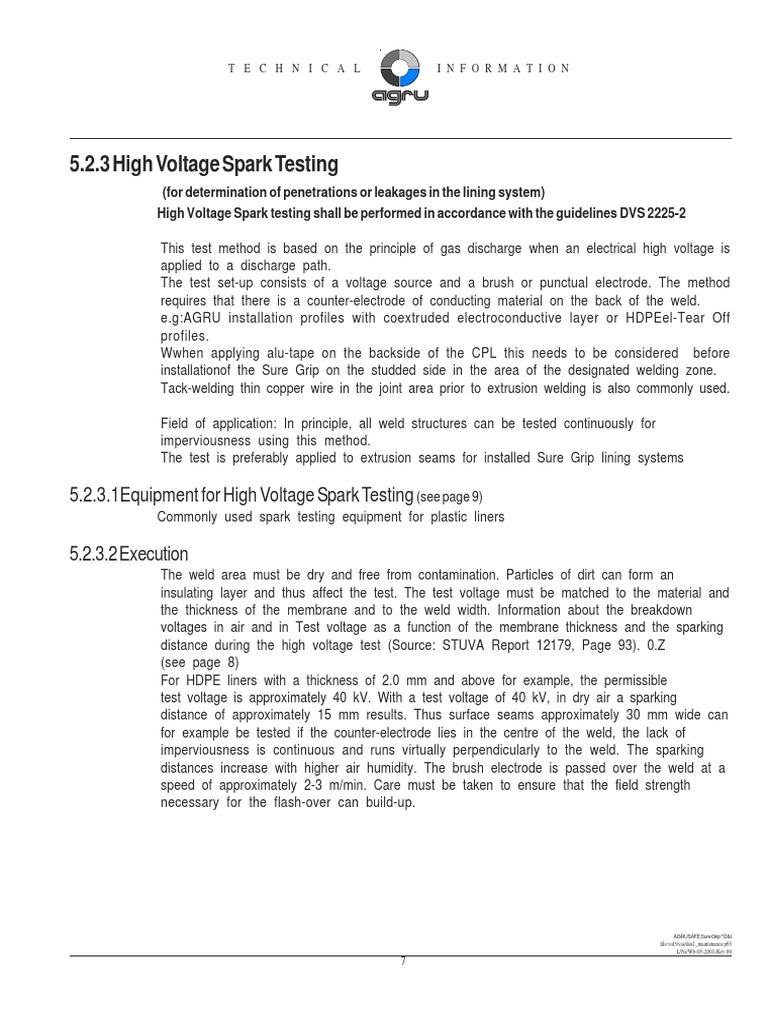 High Voltage Spark Testing for HDPE Liners | PDF | High Voltage ...