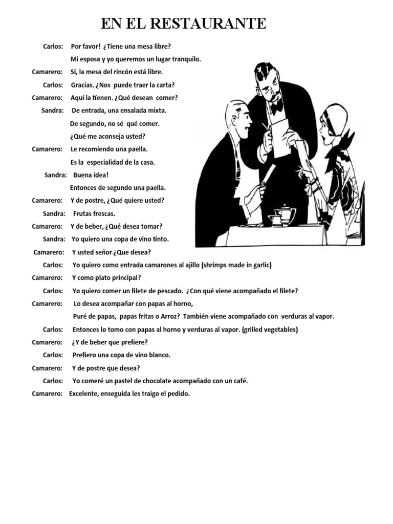 En El Restaurante Comprension Lectora - 62552 | PDF | Cocina | Alimentos