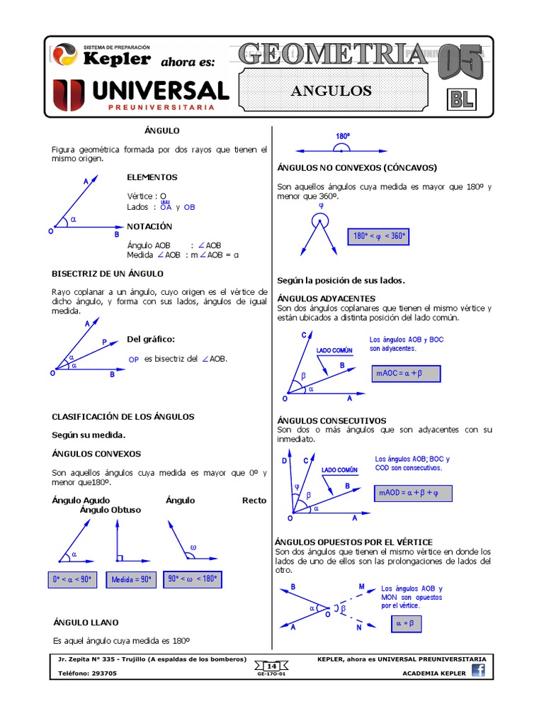 Ángulos: Clasificación y Propiedades | PDF | Perpendicular | Geometría