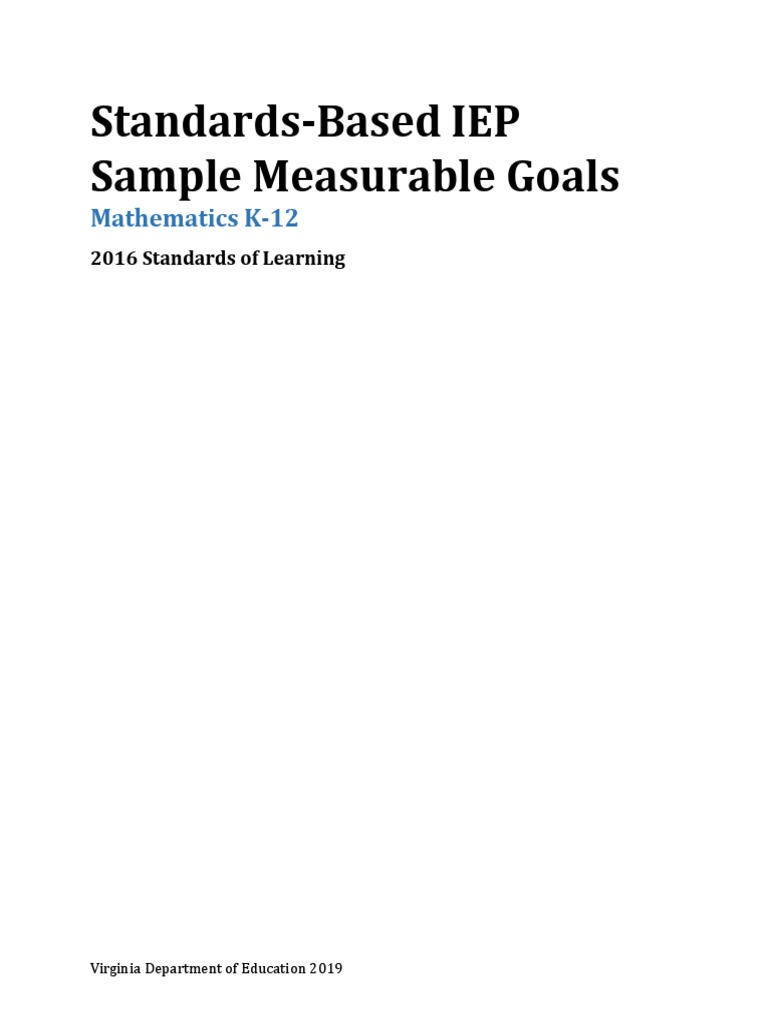 Standards-Based IEP Sample Measurable Goals: Mathematics K-12 | PDF ...