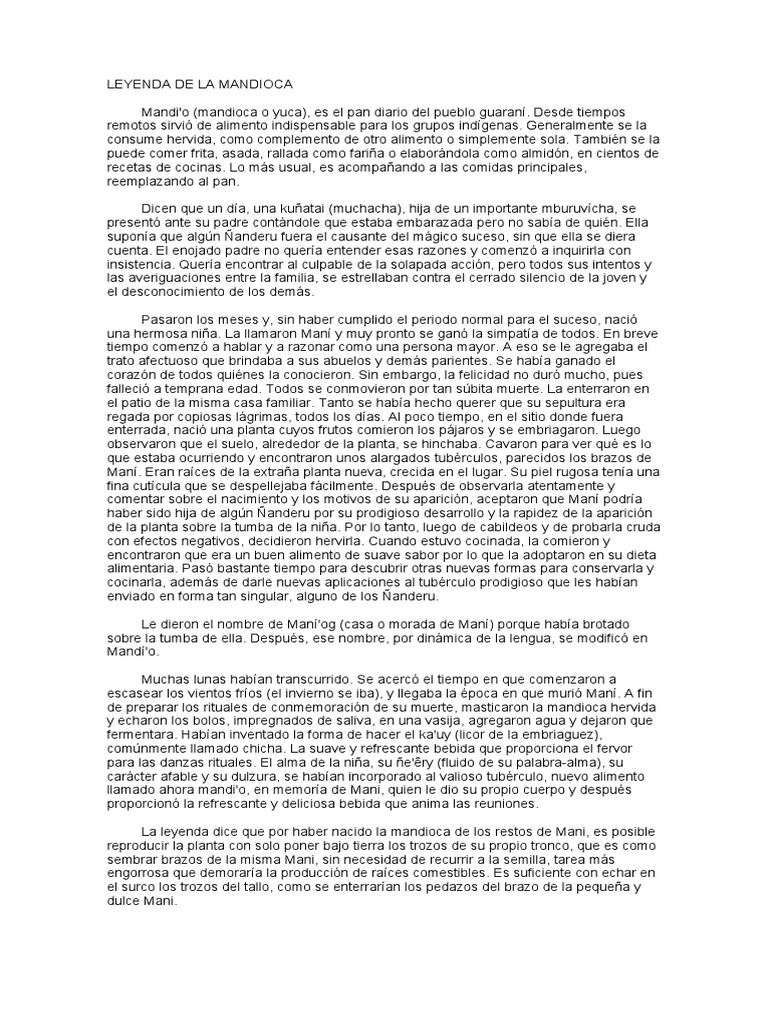La leyenda de la mandioca guaraní | PDF | Cocinando | Cocina