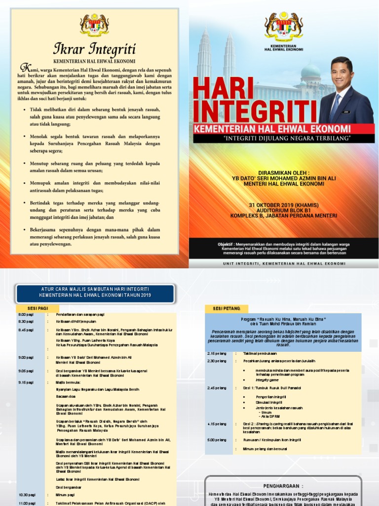 Buku Atur Cara Hari Integriti PDF | PDF