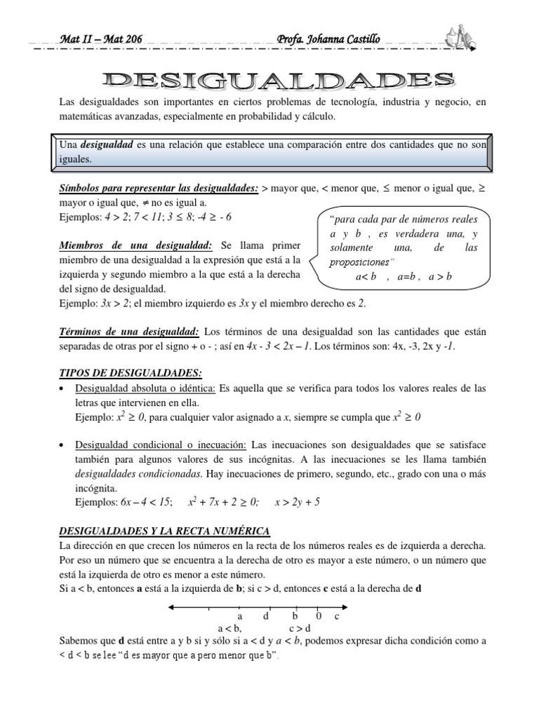 Desigualdades | PDF | Desigualdad (Matemáticas) | Intervalo (Matemáticas)
