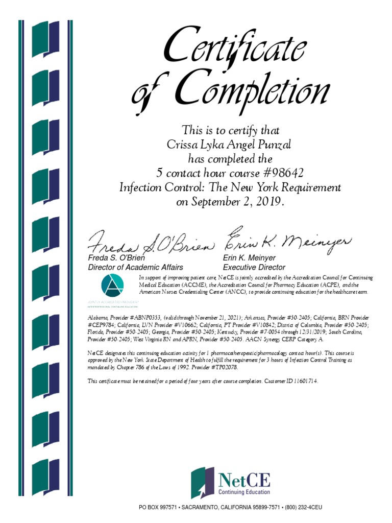 NY Infection Control Course Completion | PDF | Self-Improvement | Wellness
