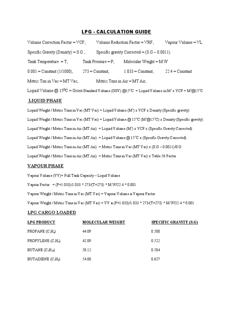 LPG - Calculation Guide: Liquid Phase | PDF | Teaching Methods ...