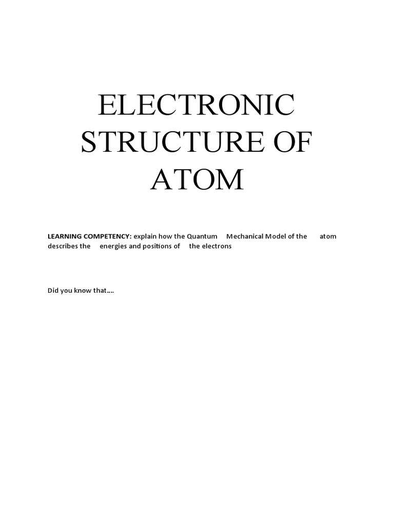 Electronic Structure of Atom | PDF