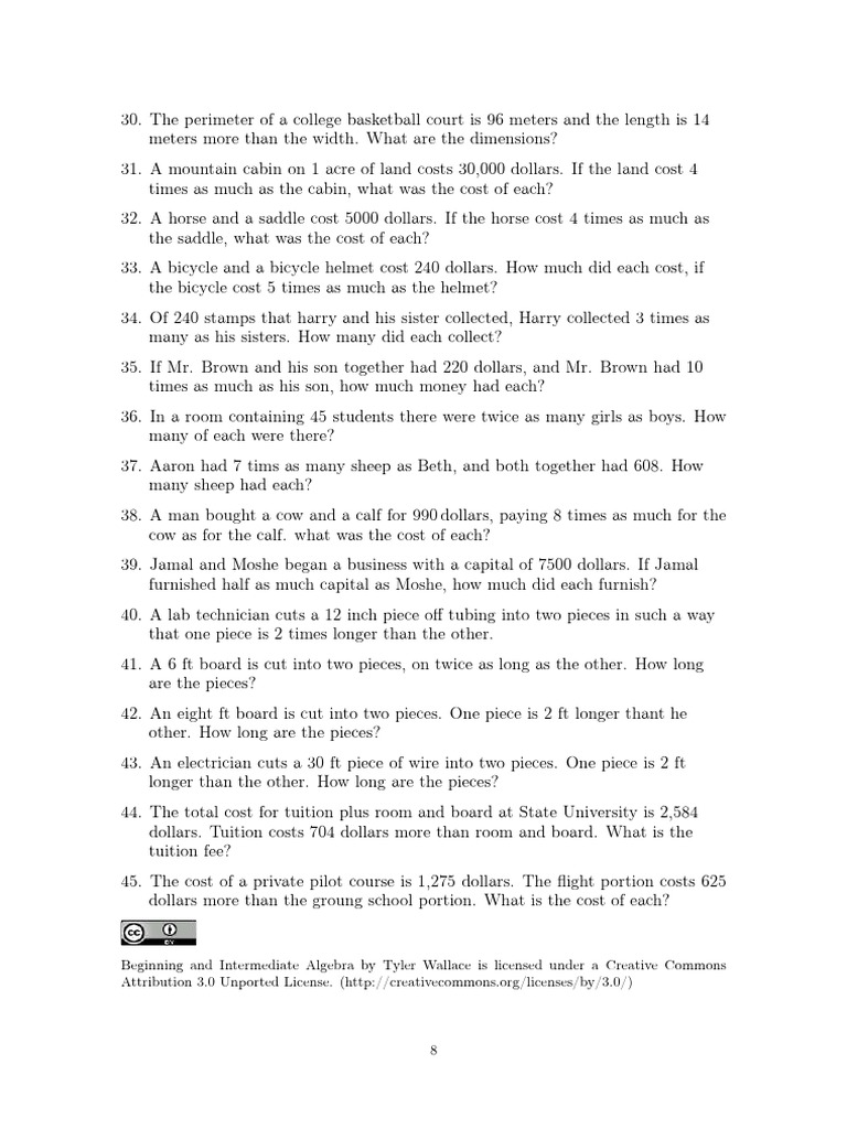 Beginning and Intermediate Algebra by Tyler Wallace Is Licensed Under A ...