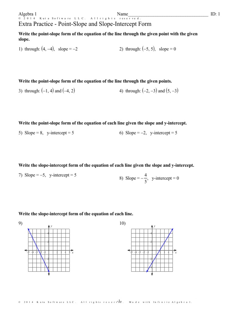 Extra Practice - Point-Slope and Slope-Intercept Form | PDF ...