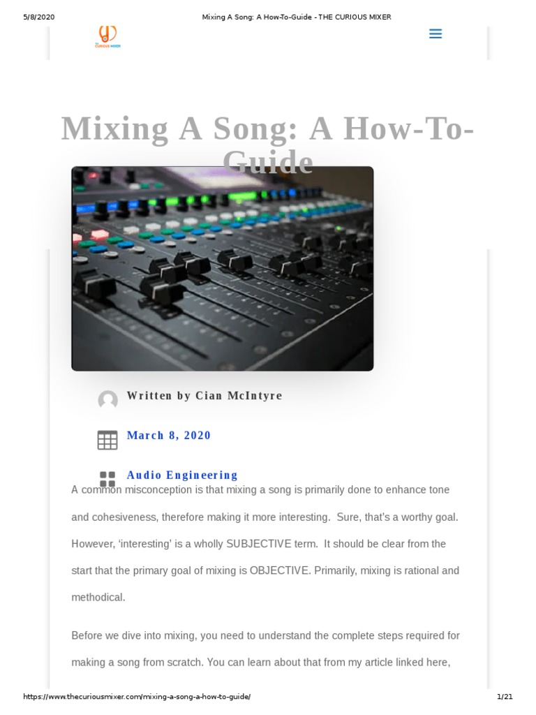 Mixing A Song - A How-To-Guide - THE CURIOUS MIXER | PDF | Equalization ...