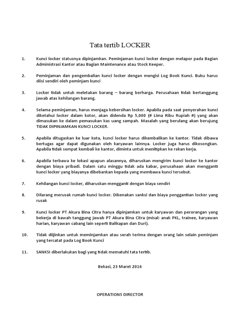 Tata Tertib Locker | PDF