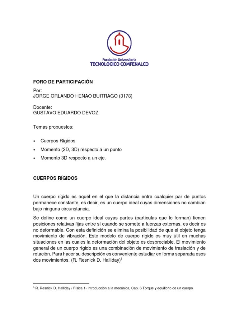Foro Estatica Cuerpos Rigidos | PDF | Palanca | Vector Euclidiano