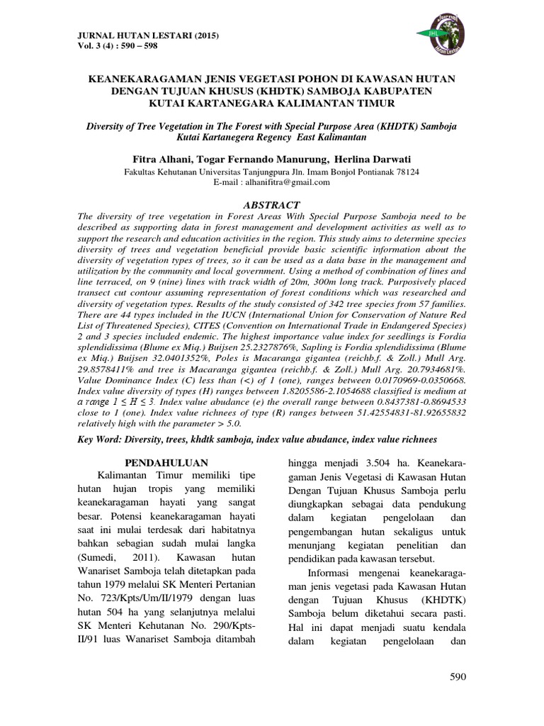 Keanekaragaman Vegetasi Pohon KHDTK Samboja | PDF | Trees | Ecological ...
