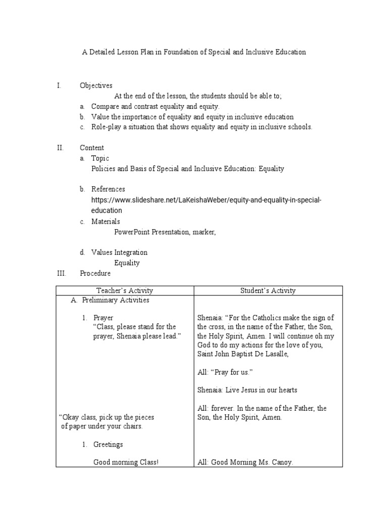 A Detailed Lesson Plan in Foundation of Special and Inclusive Education ...