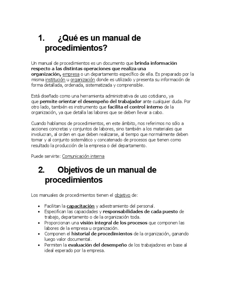 Manual de Procedimientos: Definición y Objetivos | PDF | Evaluación ...