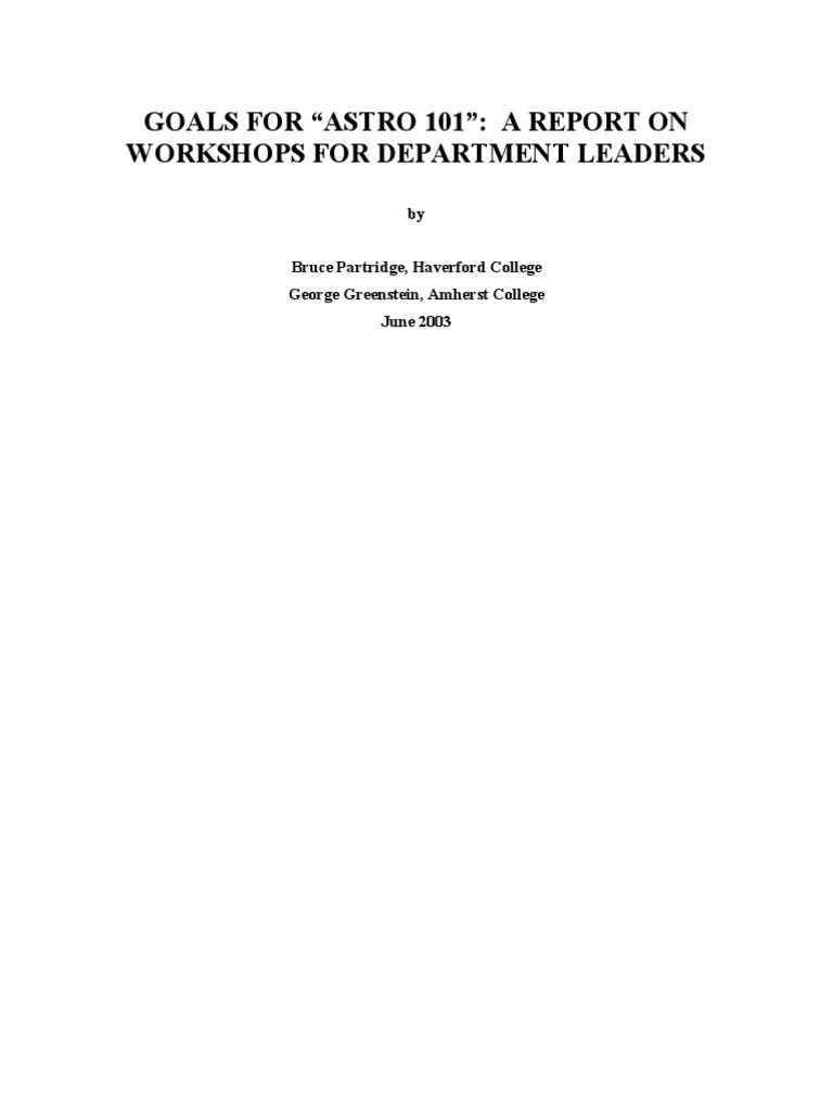 Goals For "Astro 101": A Report On Workshops For Department Leaders ...