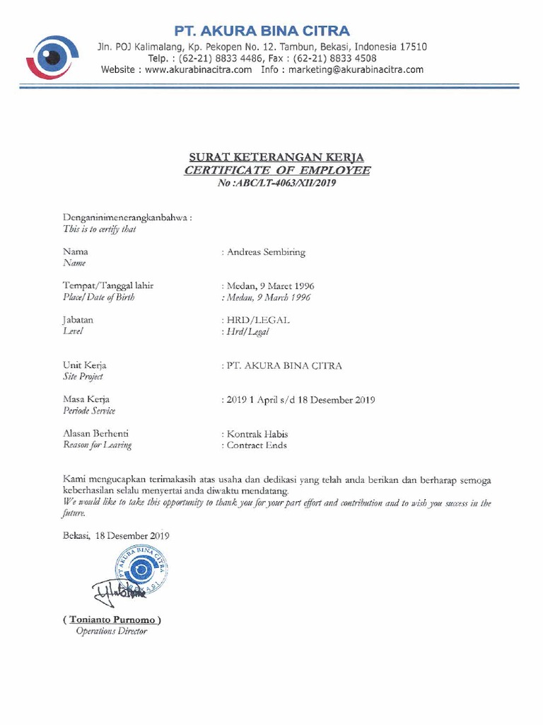 Parklaring PT. Akura Bina Citra | PDF