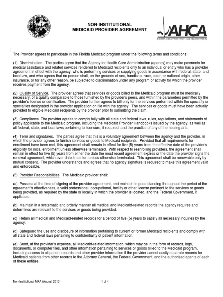 Non-Institutional Medicaid Provider Agreement | PDF | Medicaid | Government