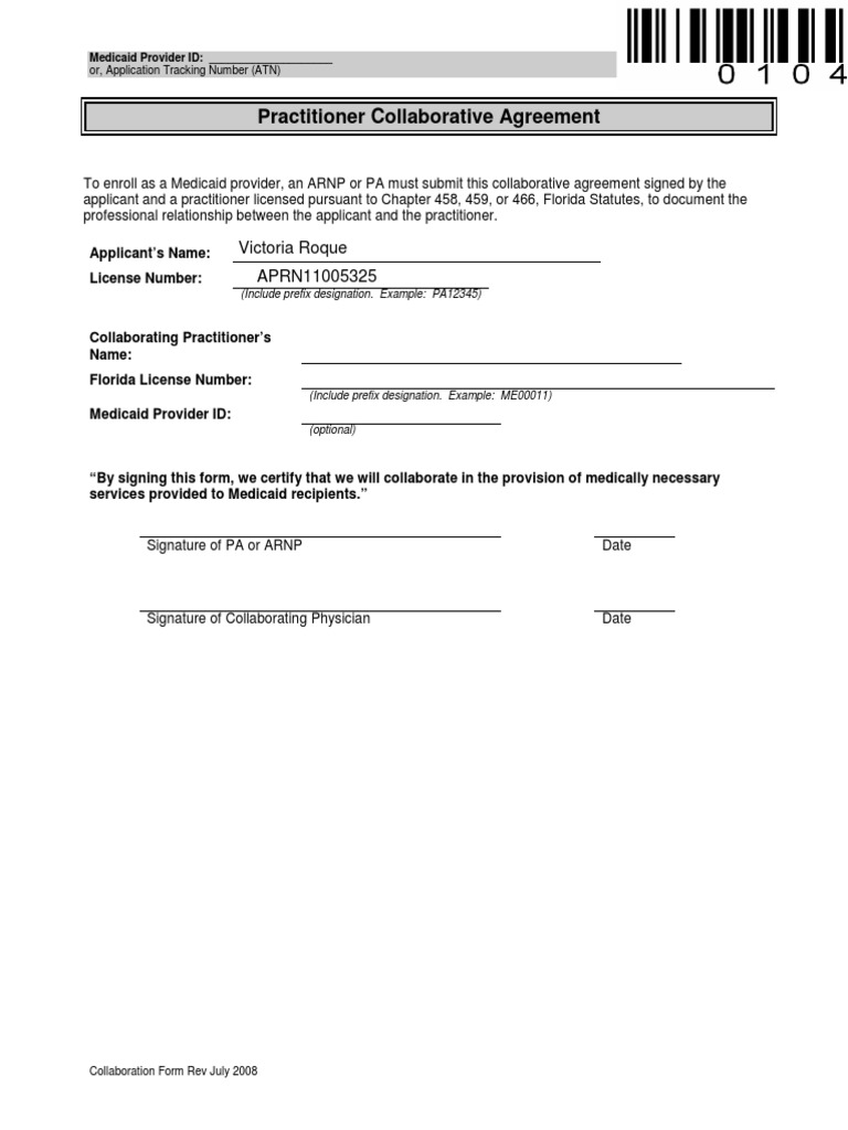 Collaboration Form For PA, ARNP, RN, CRNA, and RNFA | PDF