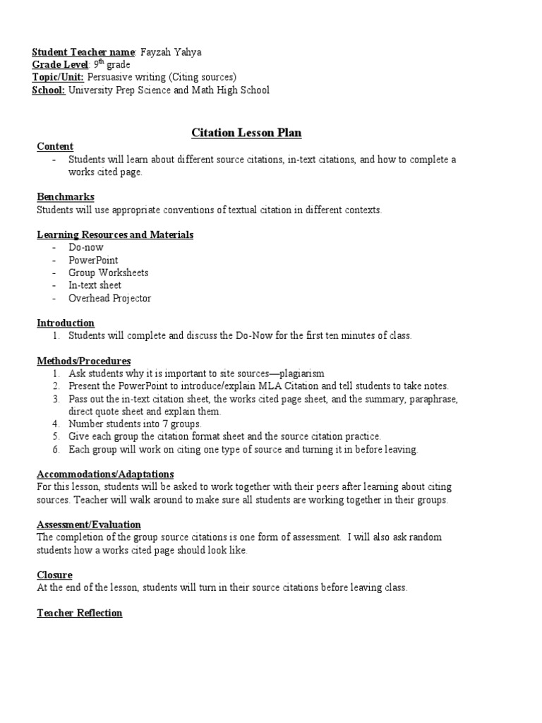 Citation Lesson Plan | PDF